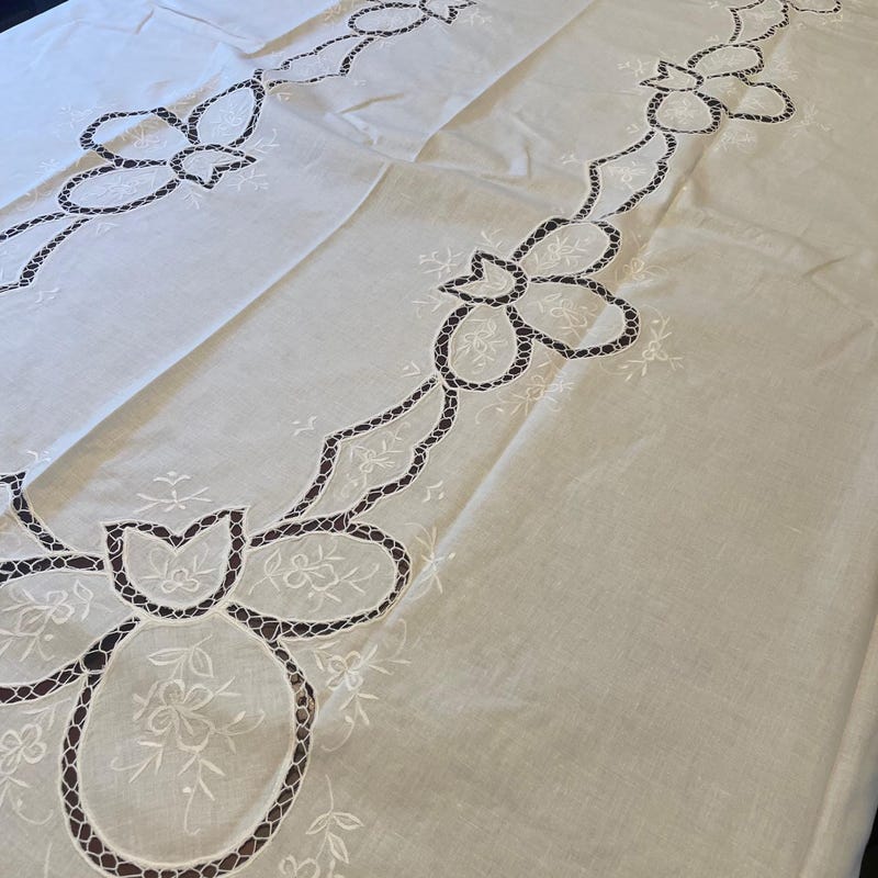 Oblong Cutwork Tablecloth - Etsy