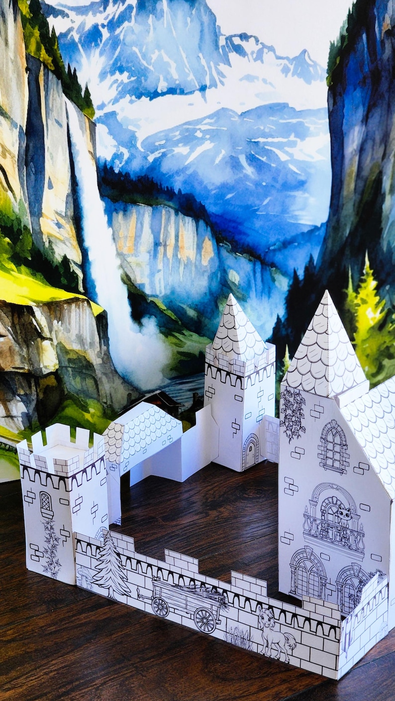 3D Paper Castle Printable: Coloring Activity, Homeschool (PDF) - Etsy