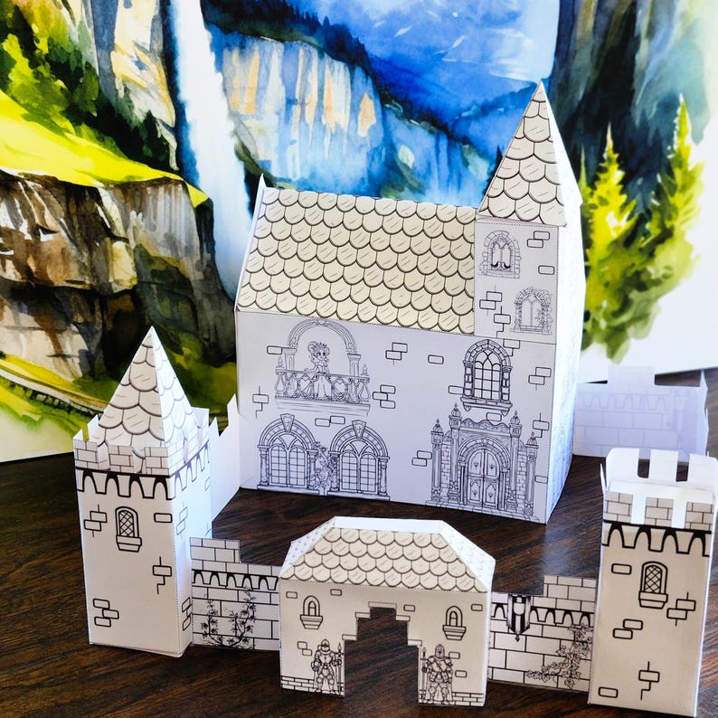 3D Paper Castle Printable: Coloring Activity, Homeschool (PDF) - Etsy