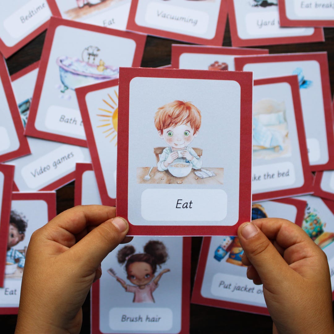 Watercolor Daily Routine Cards: Visual Schedule & Chores Mat (printable ...