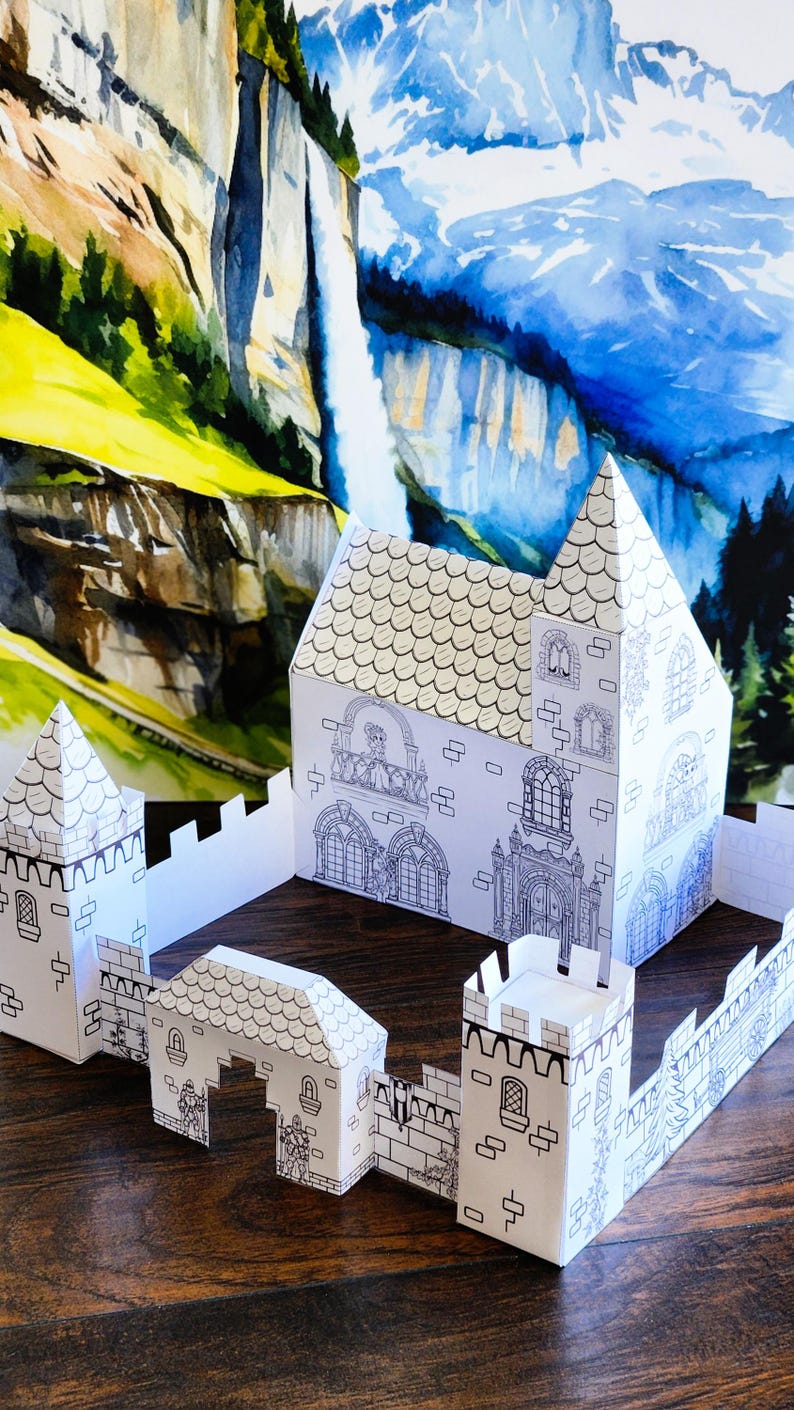 3D Paper Castle Printable: Coloring Activity, Homeschool (PDF) - Etsy