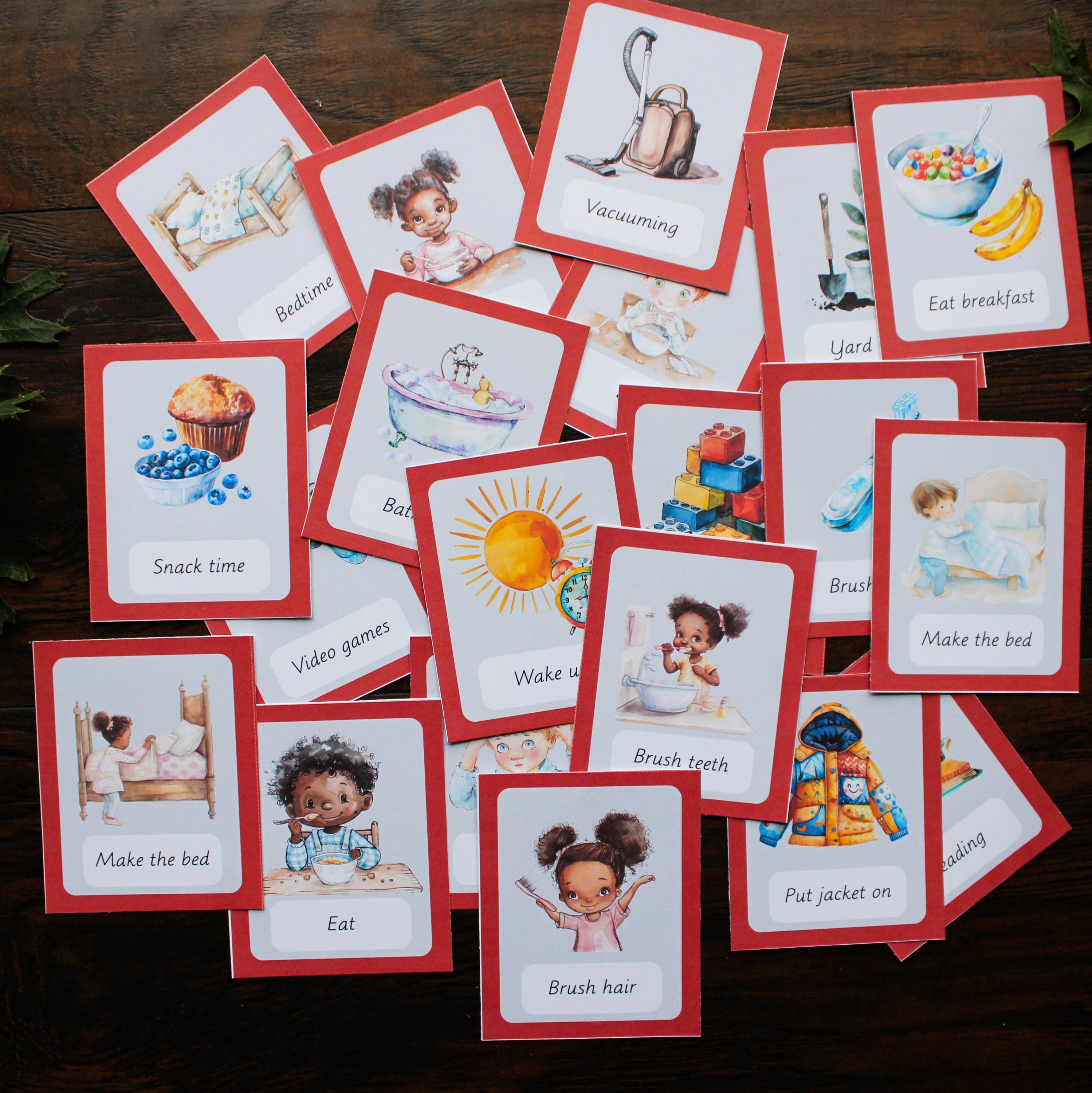 Watercolor Daily Routine Cards: Visual Schedule & Chores Mat (printable ...