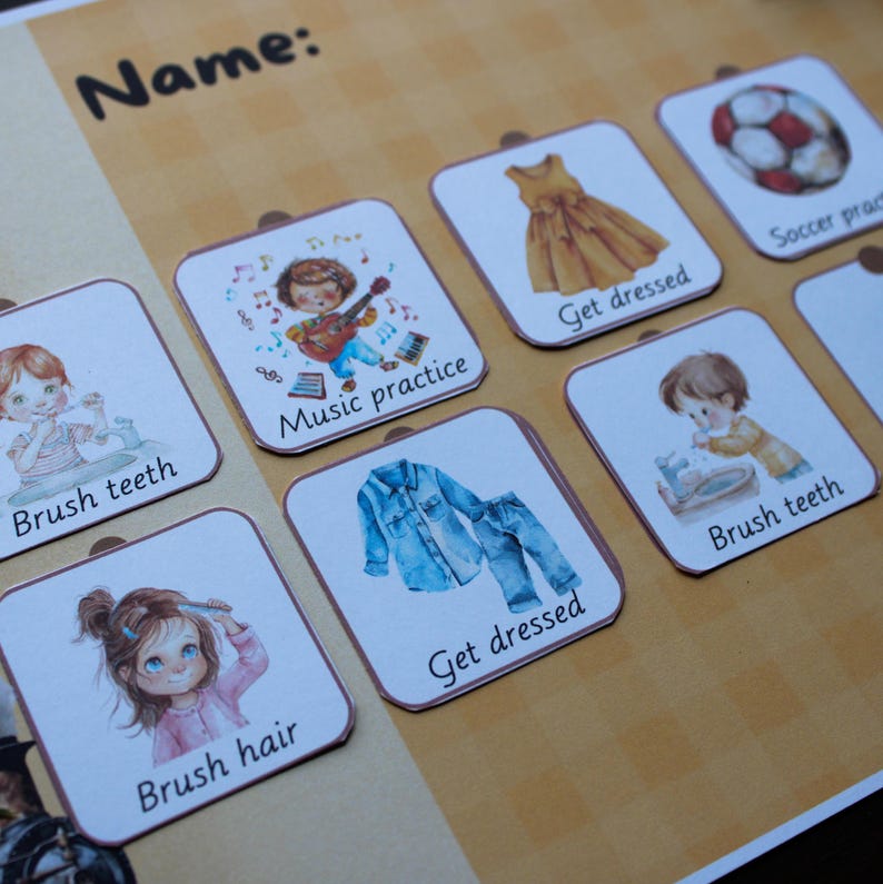 Watercolor Daily Routine Cards: Visual Schedule & Chores Mat (printable ...