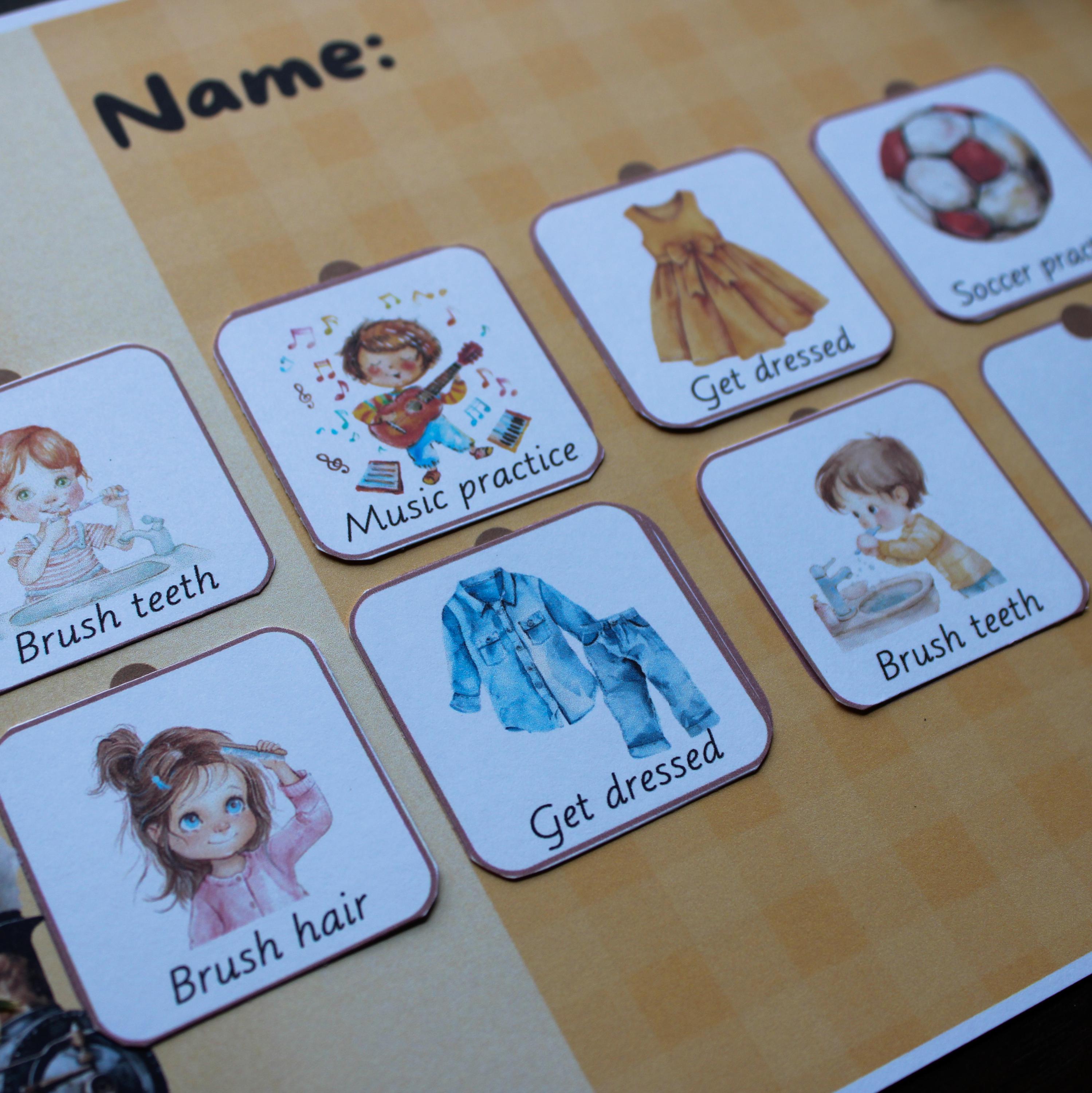 Watercolor Daily Routine Cards: Visual Schedule & Chores Mat (printable ...