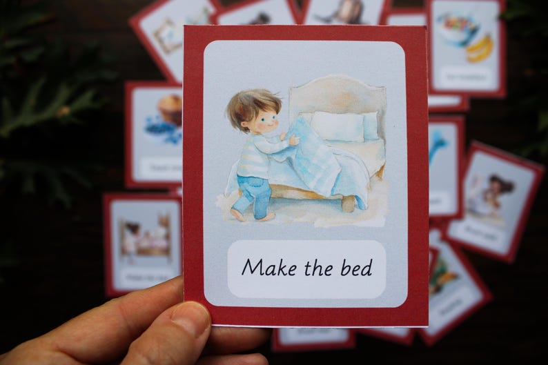 Watercolor Daily Routine Cards: Visual Schedule & Chores Mat (printable ...