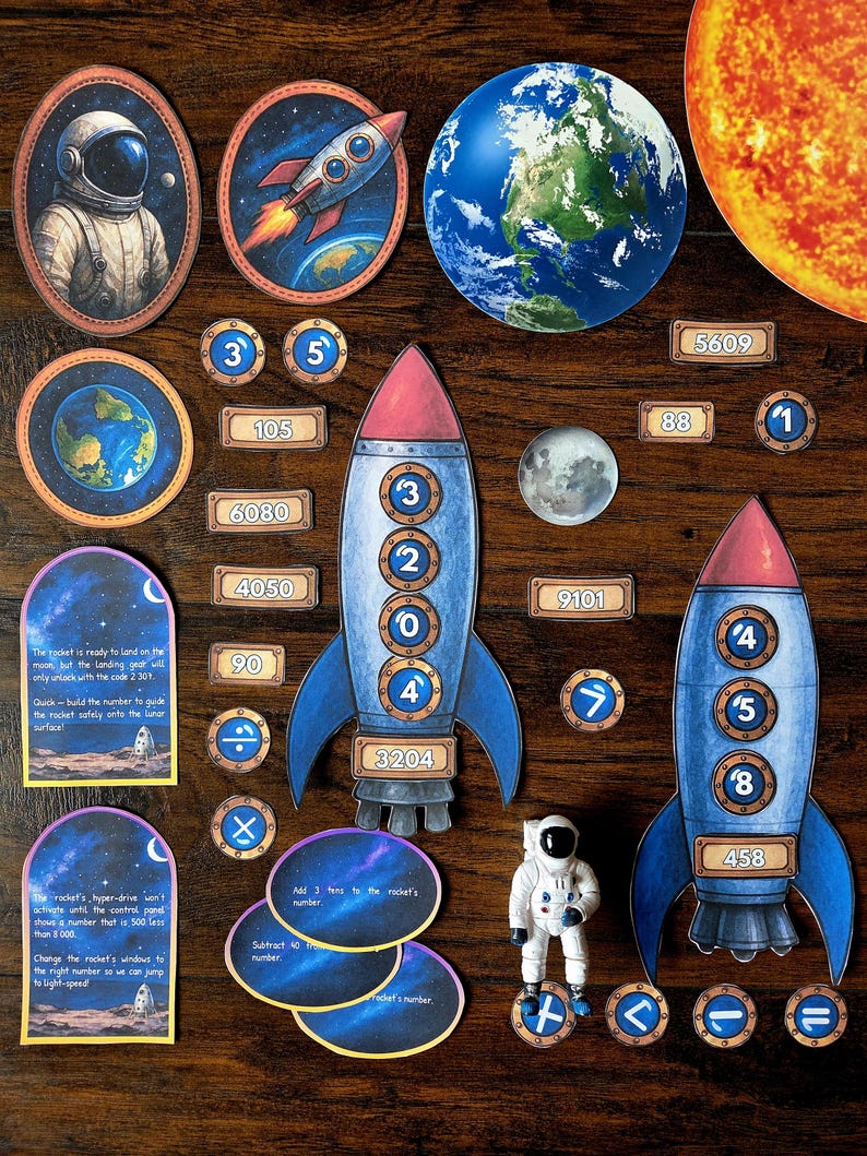 Space Adventure Place Value Game – Rocket Math Printable for Kids ...