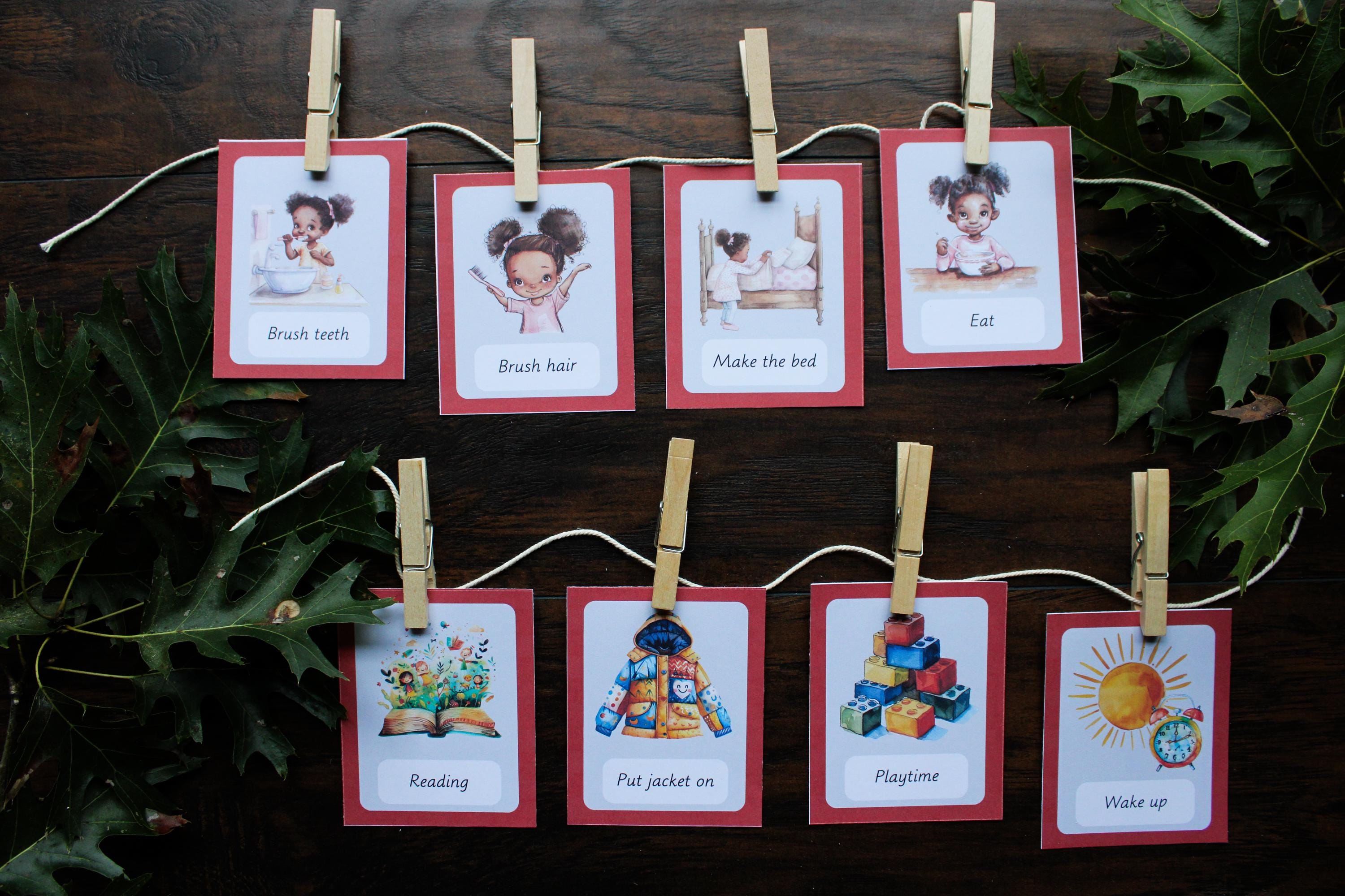 Watercolor Daily Routine Cards: Visual Schedule & Chores Mat (printable ...