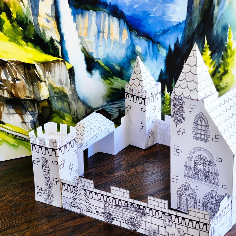 3D Paper Castle Printable: Coloring Activity, Homeschool (PDF) - Etsy
