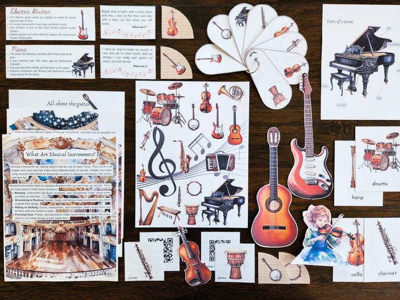 Musical Instruments, Printables, Piano, Guitar, Drums, Harp, Banjo ...