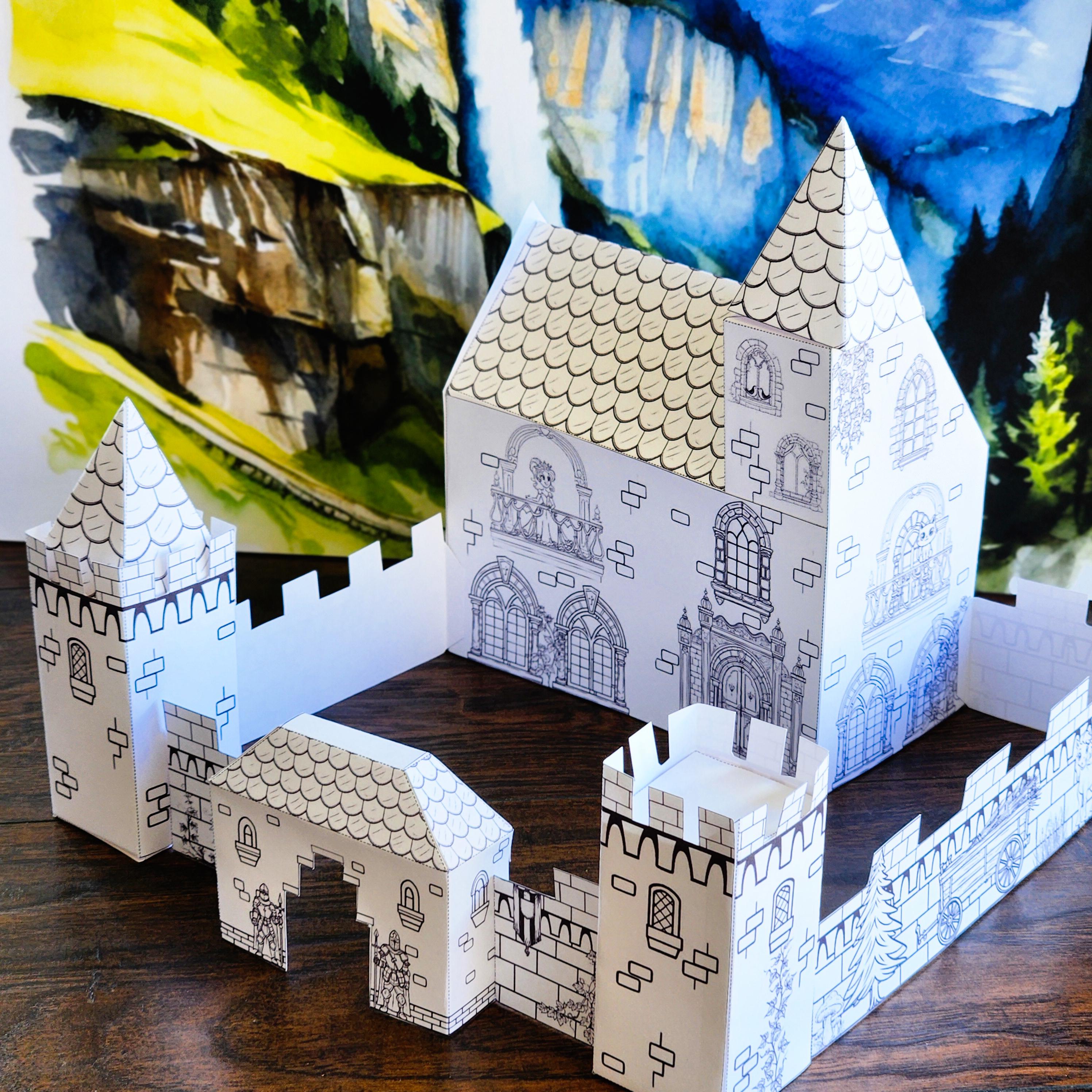 3D Paper Castle Printable: Coloring Activity, Homeschool (PDF) - Etsy