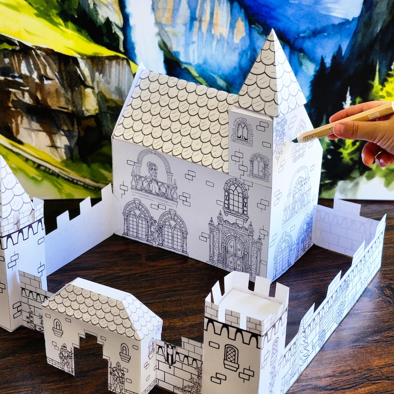 3D Paper Castle Printable: Coloring Activity, Homeschool (PDF) - Etsy