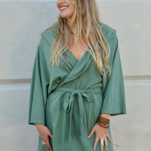 Organic Cotton Robe - Lightweight Cotton Robe - Wrap Dress - Hooded ...