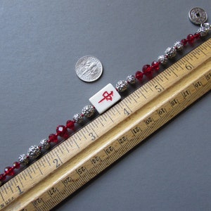 Mahjong Bracelet, Red Dragon Bone Tile Bead With Crystal & Silver ...