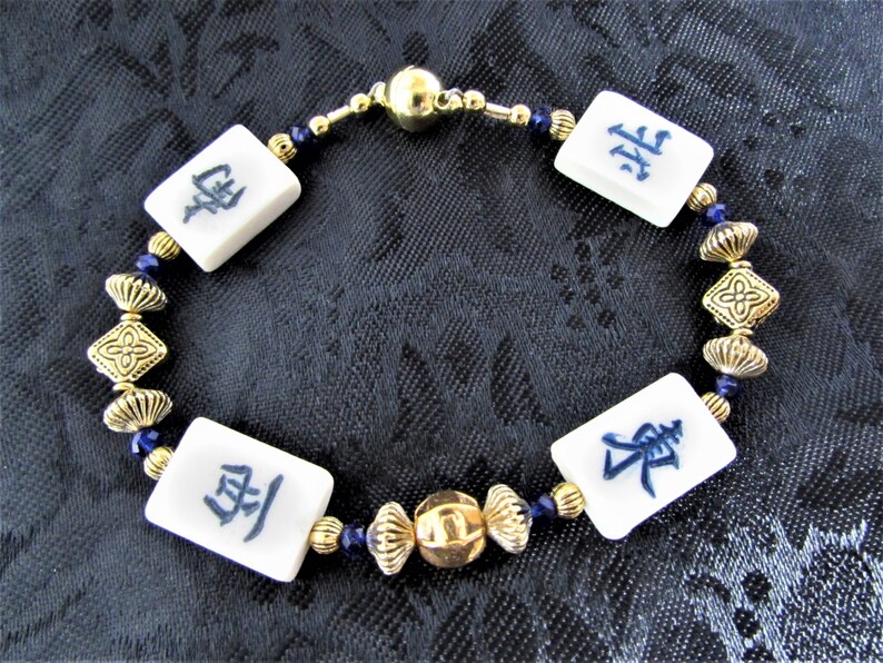 Mahjong Bracelet All Winds Bone Tile Beads Gold Pewter - Etsy