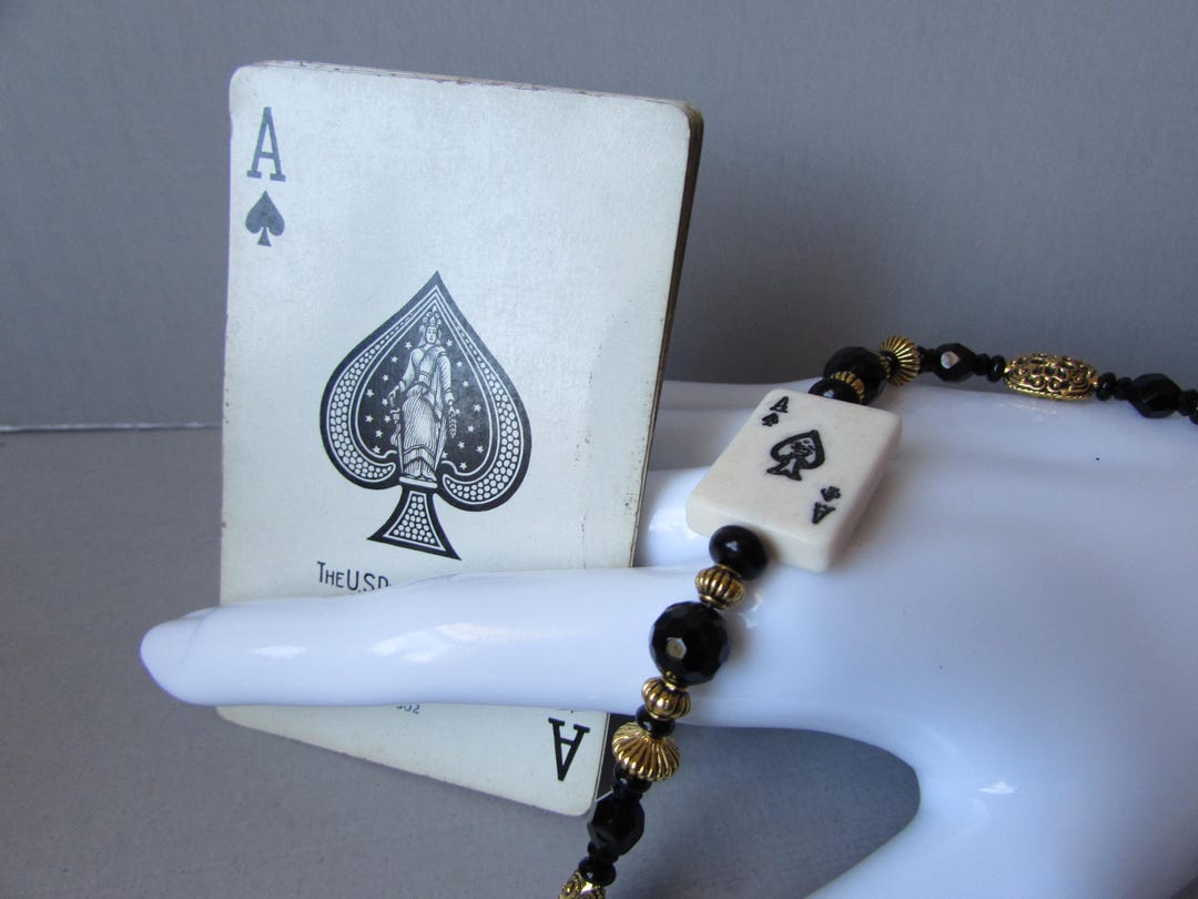 Ace of Spades Bracelet: Hand-carved Playing Card Tile, Czech Glass ...