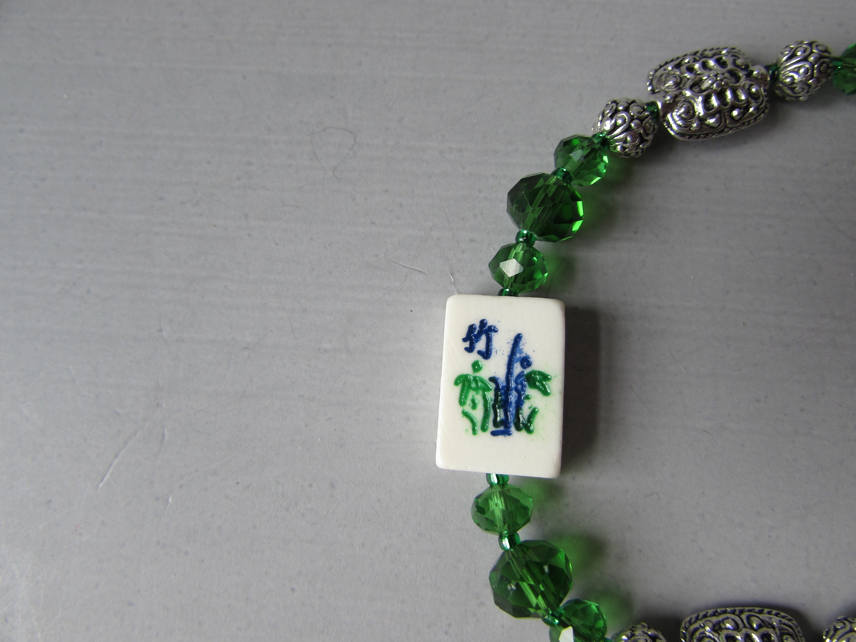 Mahjong Bracelet With Bamboo Flower Bone Tile Bead, Crystal & Silver ...