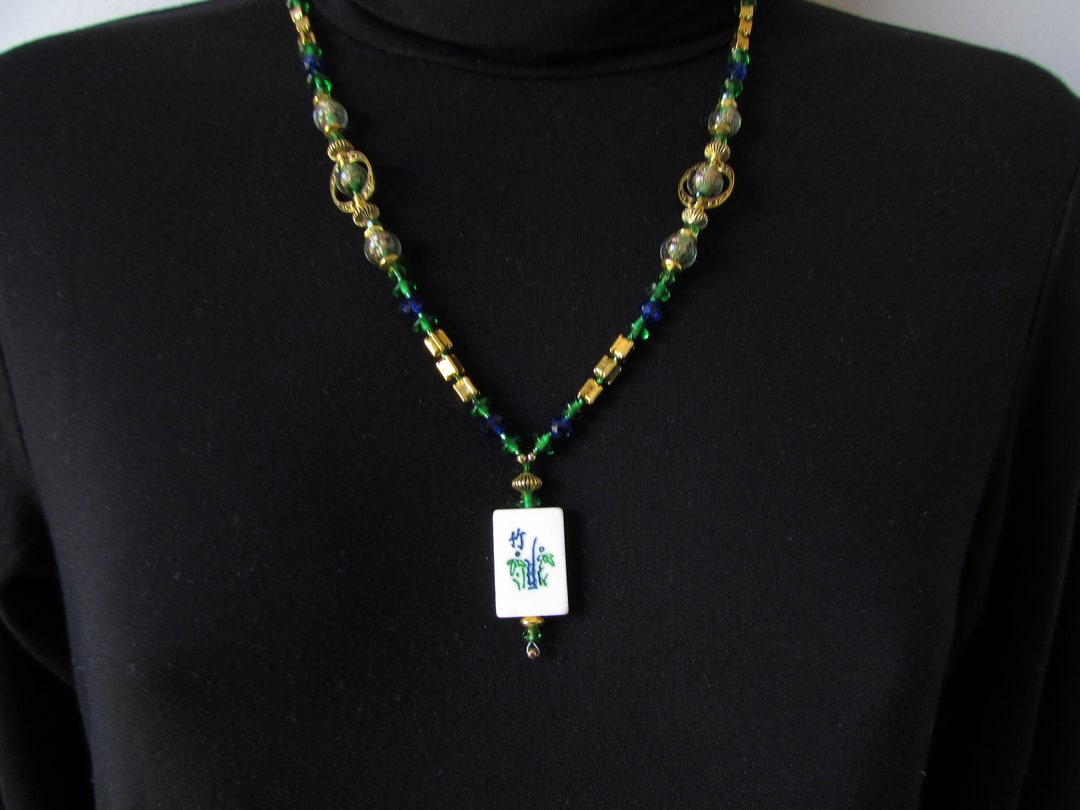 Mahjong Bamboo Flower Necklace With Czech Glass, & Gold Pewter Beads ...