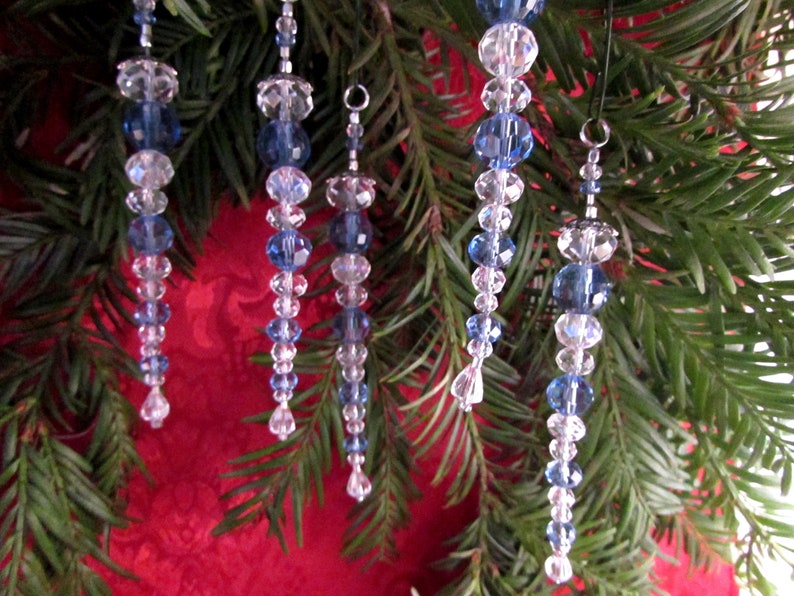 Icicle Ornament Blue & Clear Glass Crystal Icicle Christmas | Etsy