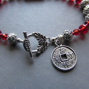 Mahjong Bracelet, Red Dragon Bone Tile Bead With Crystal & Silver ...