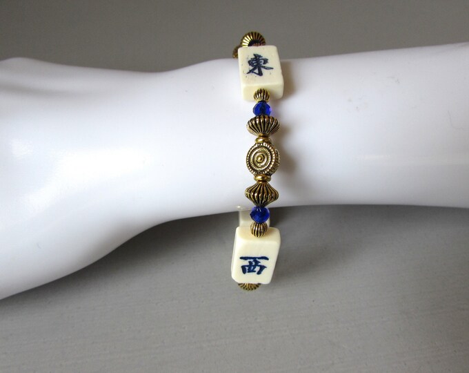 Mahjong Bracelet All Winds Bone Tile Beads, Gold Pewter, Mahjongg Maven ...