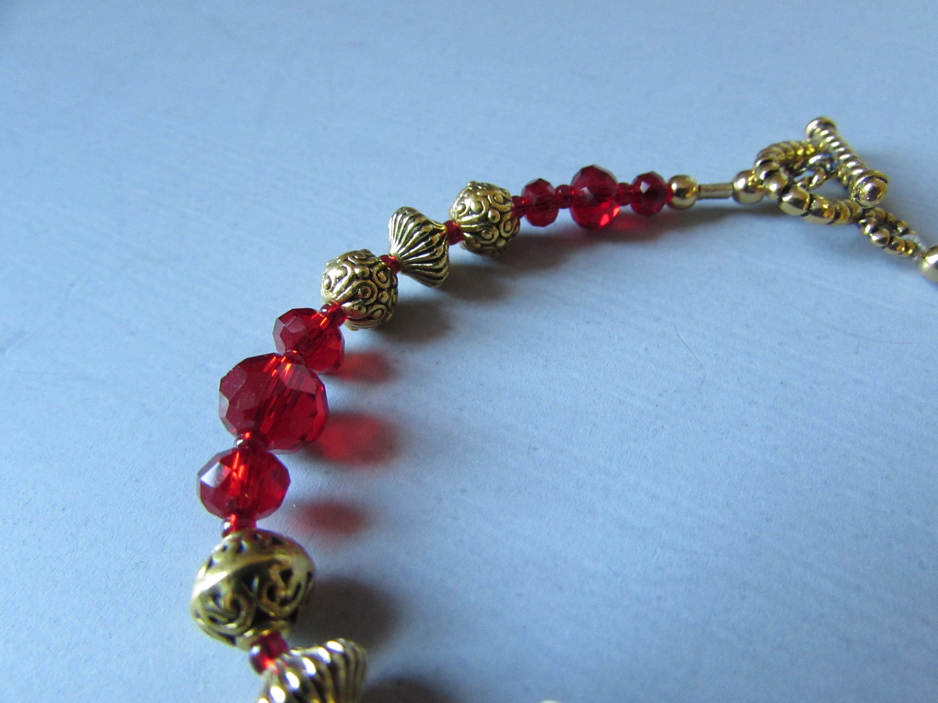 Mahjong Bracelet, Red Dragon Bone Tile Bead With Crystal & Gold Pewter ...