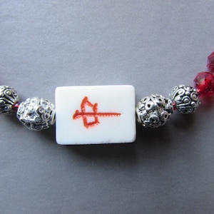 Mahjong Bracelet, Red Dragon Bone Tile Bead With Crystal & Silver ...