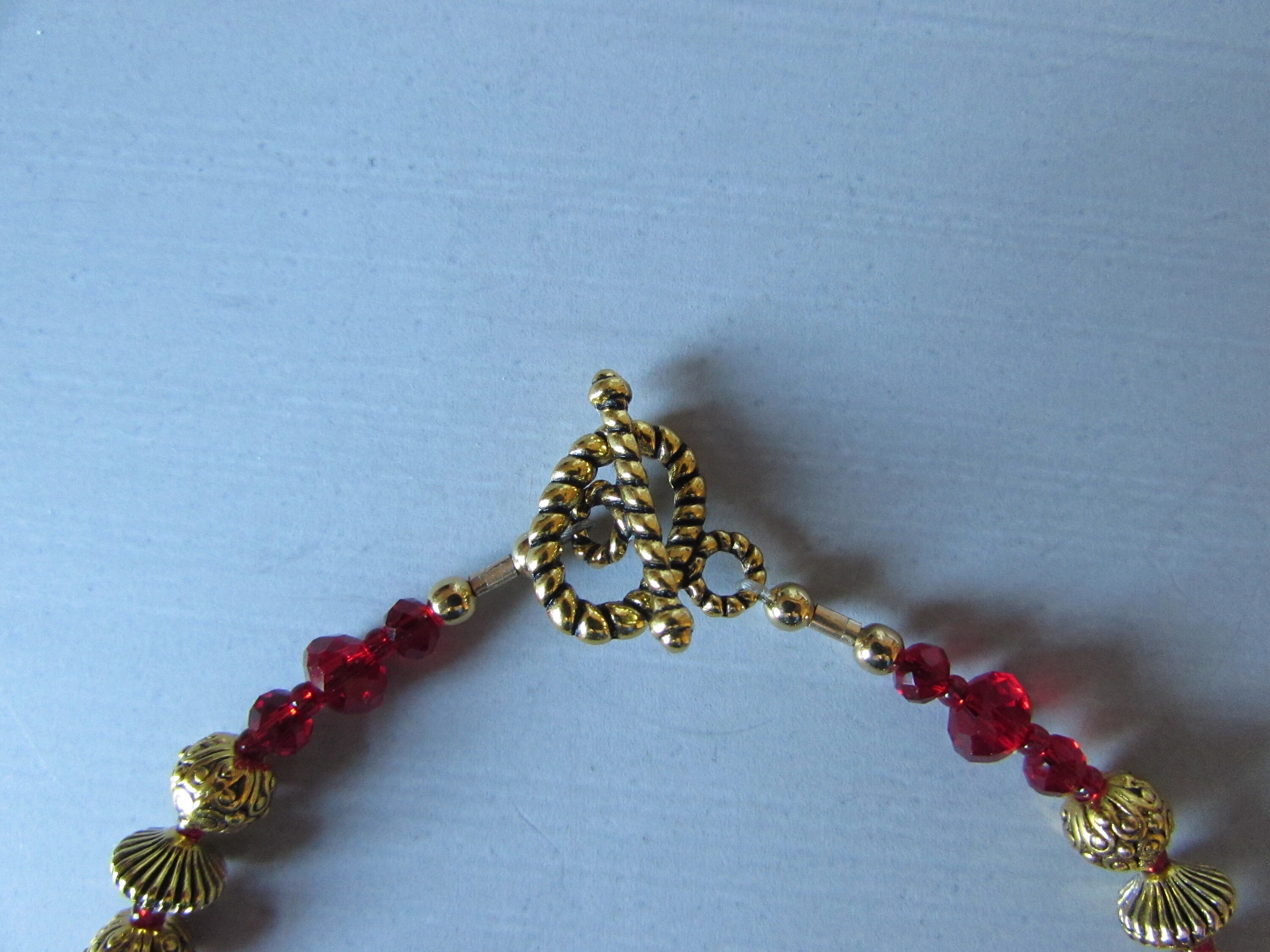 Mahjong Bracelet, Red Dragon Bone Tile Bead With Crystal & Gold Pewter ...