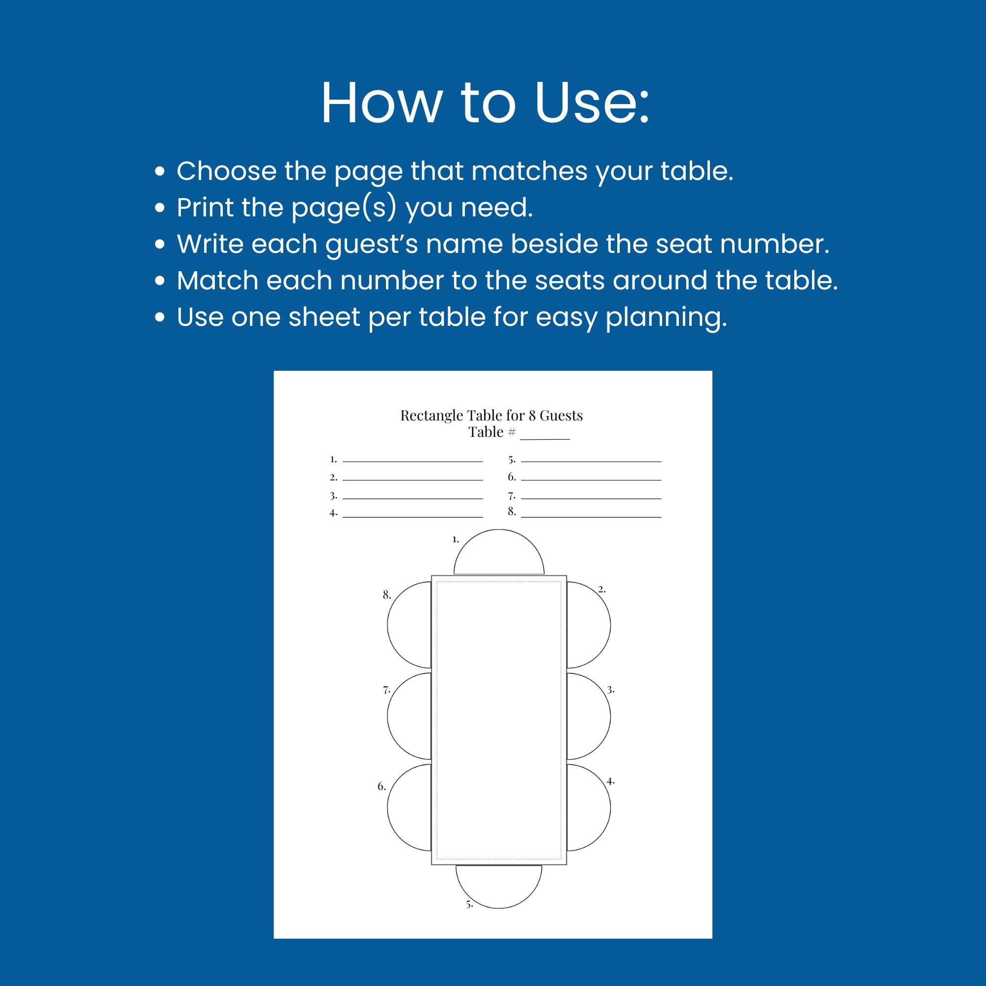 Printable Seating Chart Diagrams: Table Layouts for Weddings, Parties ...