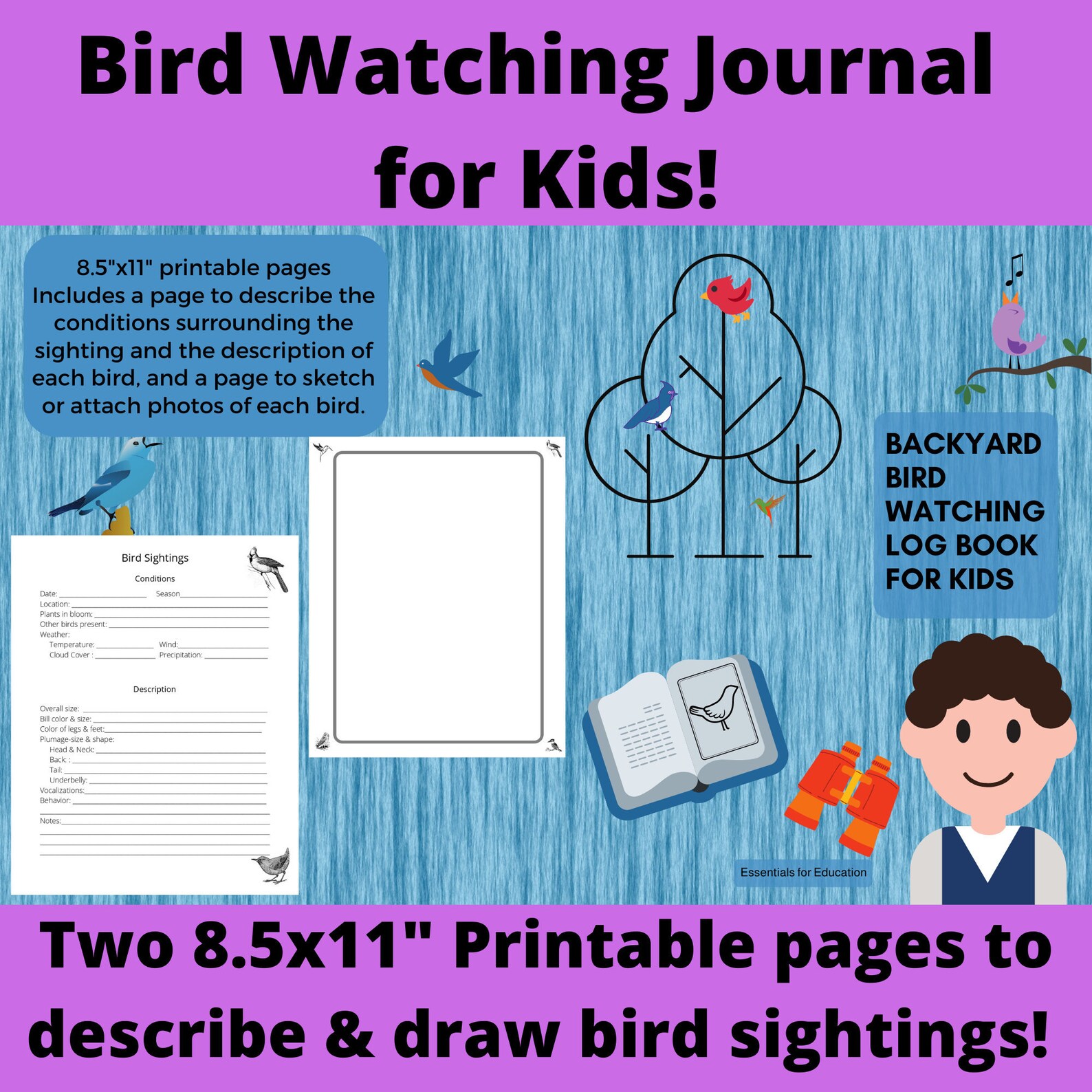 Bird Watching Journal for Kids Two Printable 8.5 X 11 - Etsy