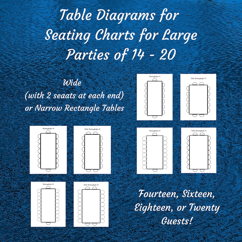 Party Seating Charts: Printable Diagrams for 14–20 Guests, Weddings ...