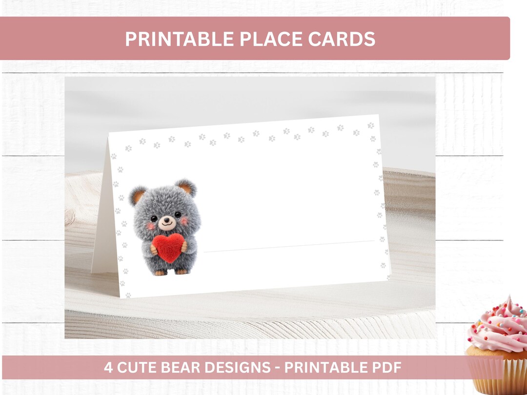 Bear Place Cards Printable Kids Party Table Name Cards Stand Alone Tent ...