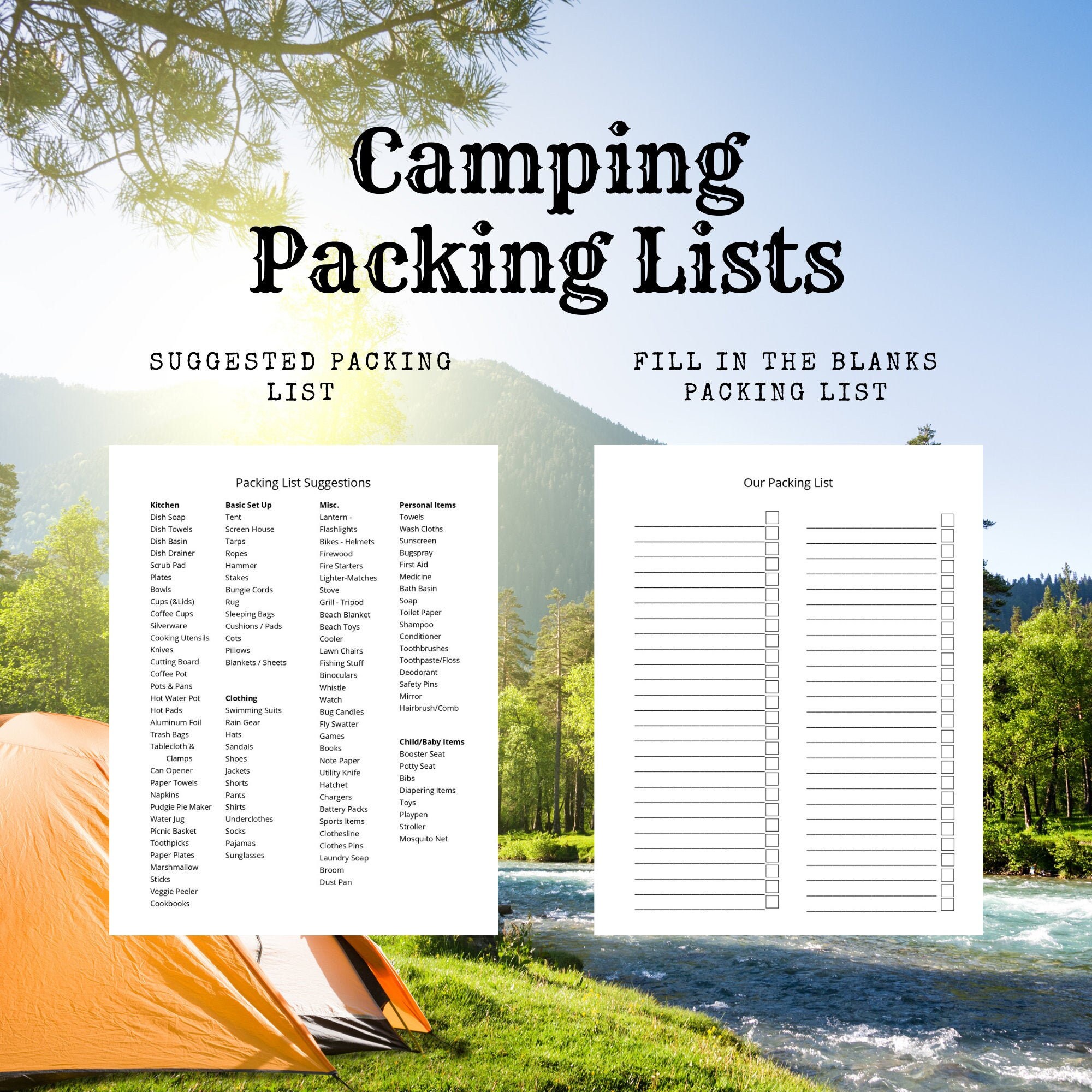 Camping Packing Lists: Premade, and Make Your Own. - Etsy