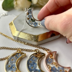 Resin Floral Moon Pendant - Etsy