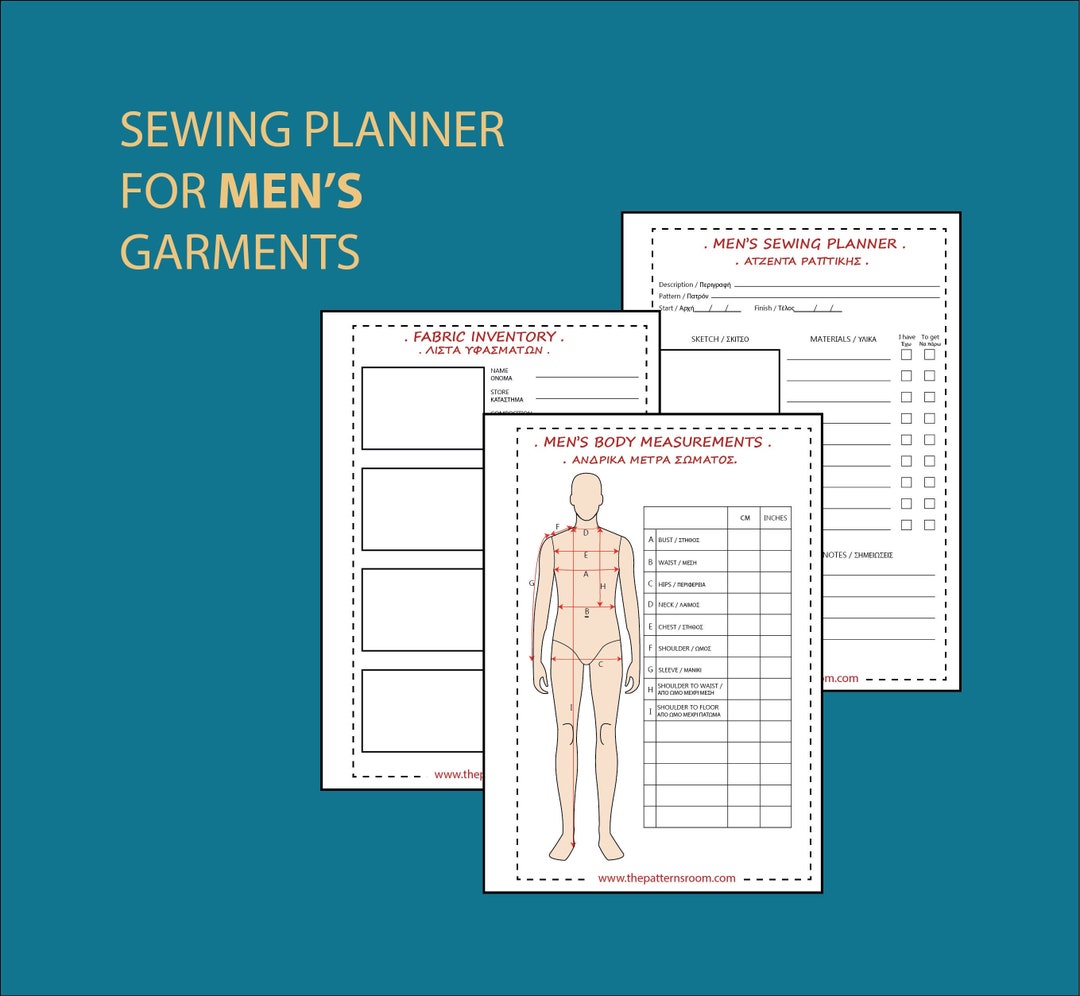 Sewing Planner for Men's Garments, PDF Printable Sewing Planner, Sewing ...