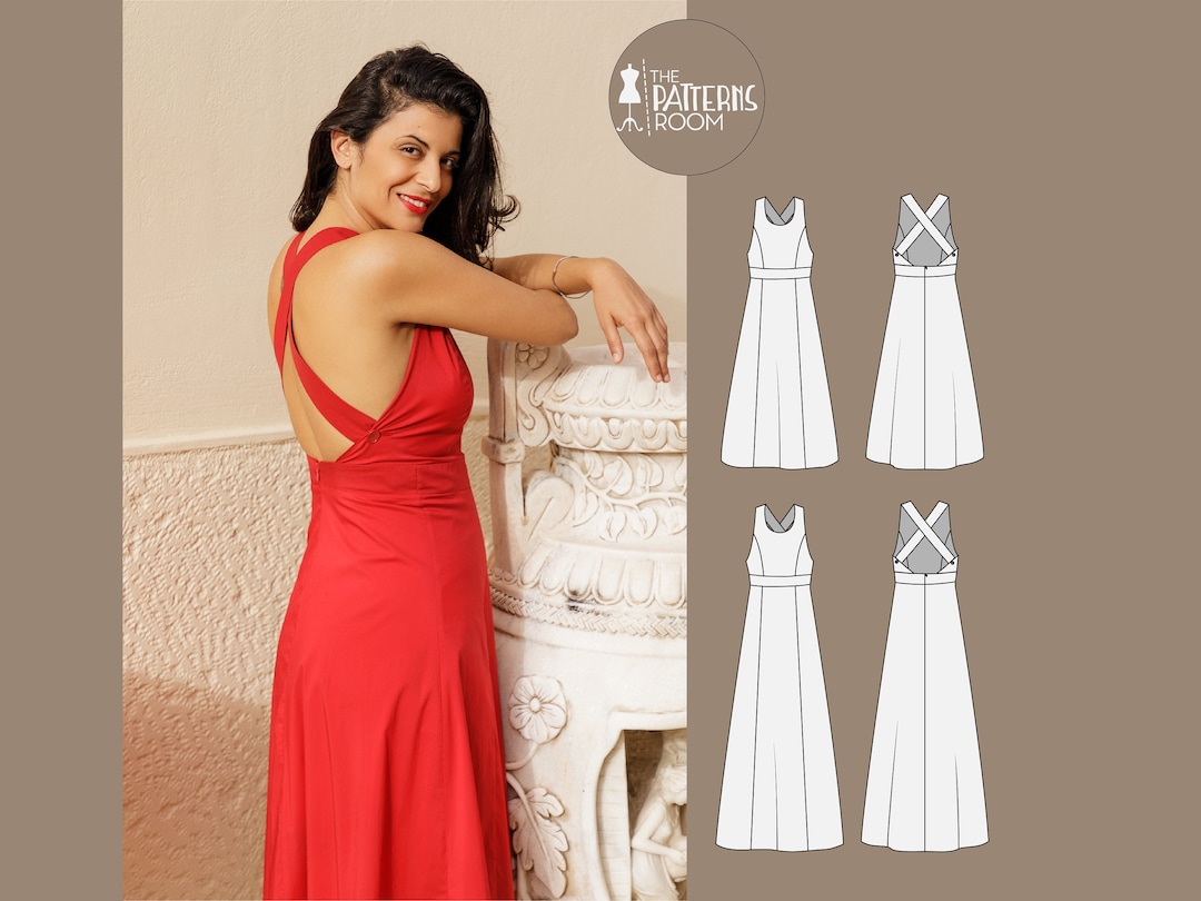 Backless Dress Pattern, Sizes 10-20 Pdf, Party Dress Pattern, Open Back ...