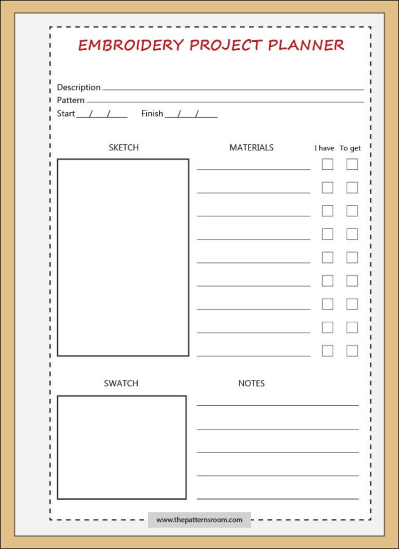 Embroidery Project Planner: Thread Inventory & Body Measurements (PDF ...