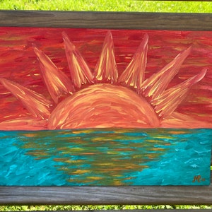 Original Sunset Water Sun Painting/ Acrylic Canvas 10x14/ One-of-a-kind ...