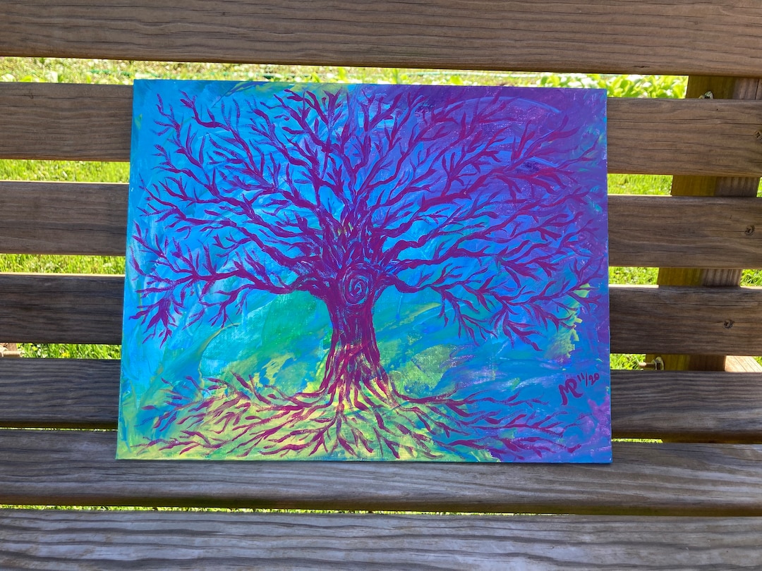 Original Colorful Tree of Life Painting/acrylic Canvas 10x14/ One-of-a ...