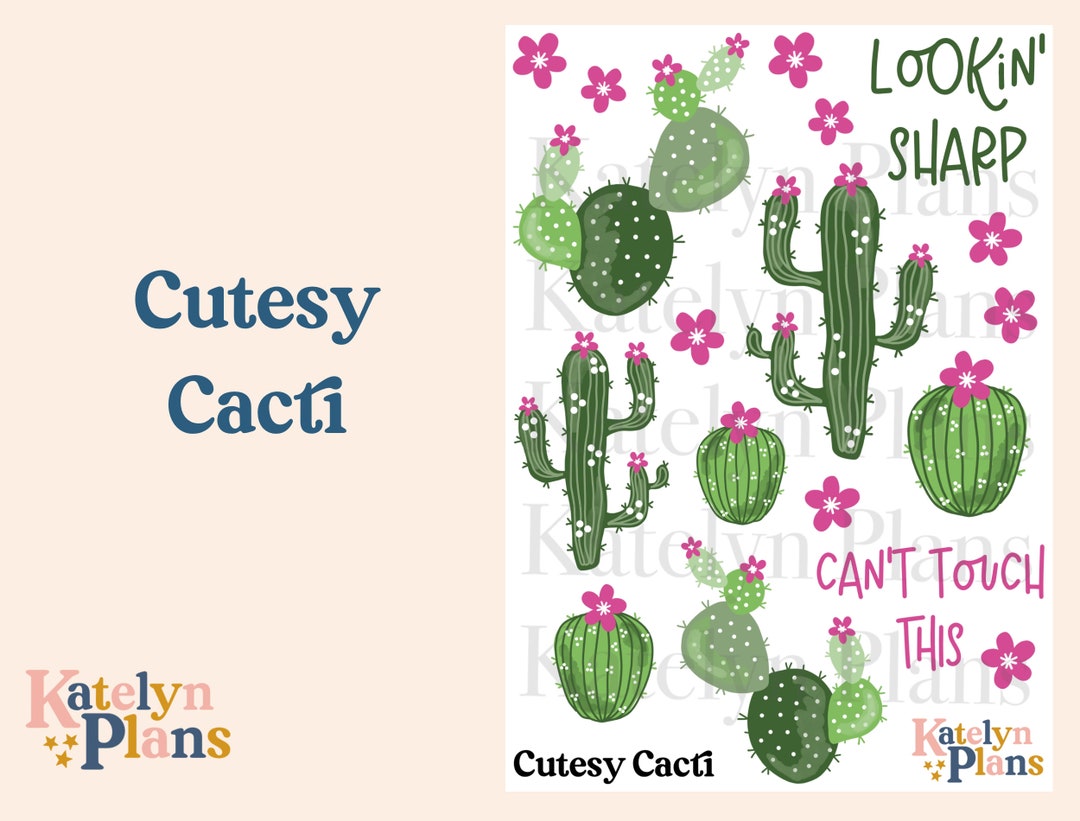 Cutesy Cacti Planner Stickers (physical Stickers) 4.75 X 6.5 Inches - Etsy