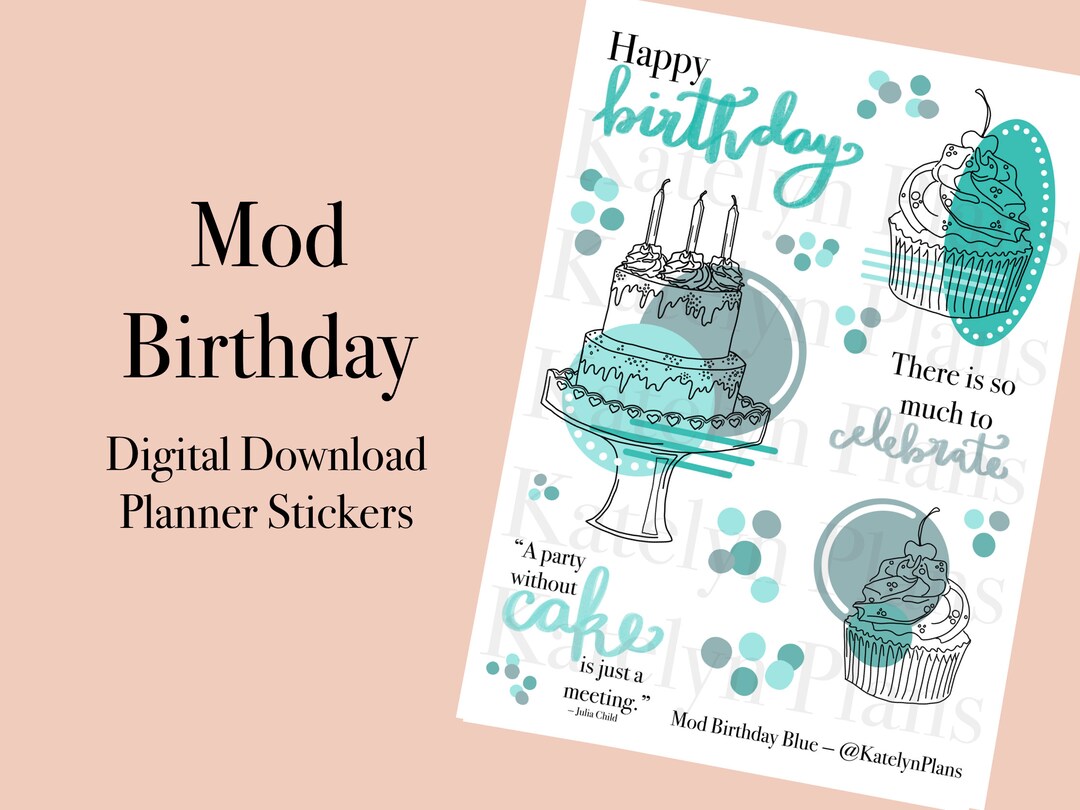 Mod Birthday Digital Download Planner Stickers - Etsy