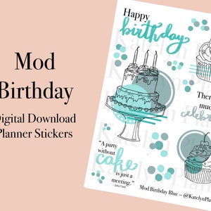 Mod Birthday Digital Download Planner Stickers - Etsy
