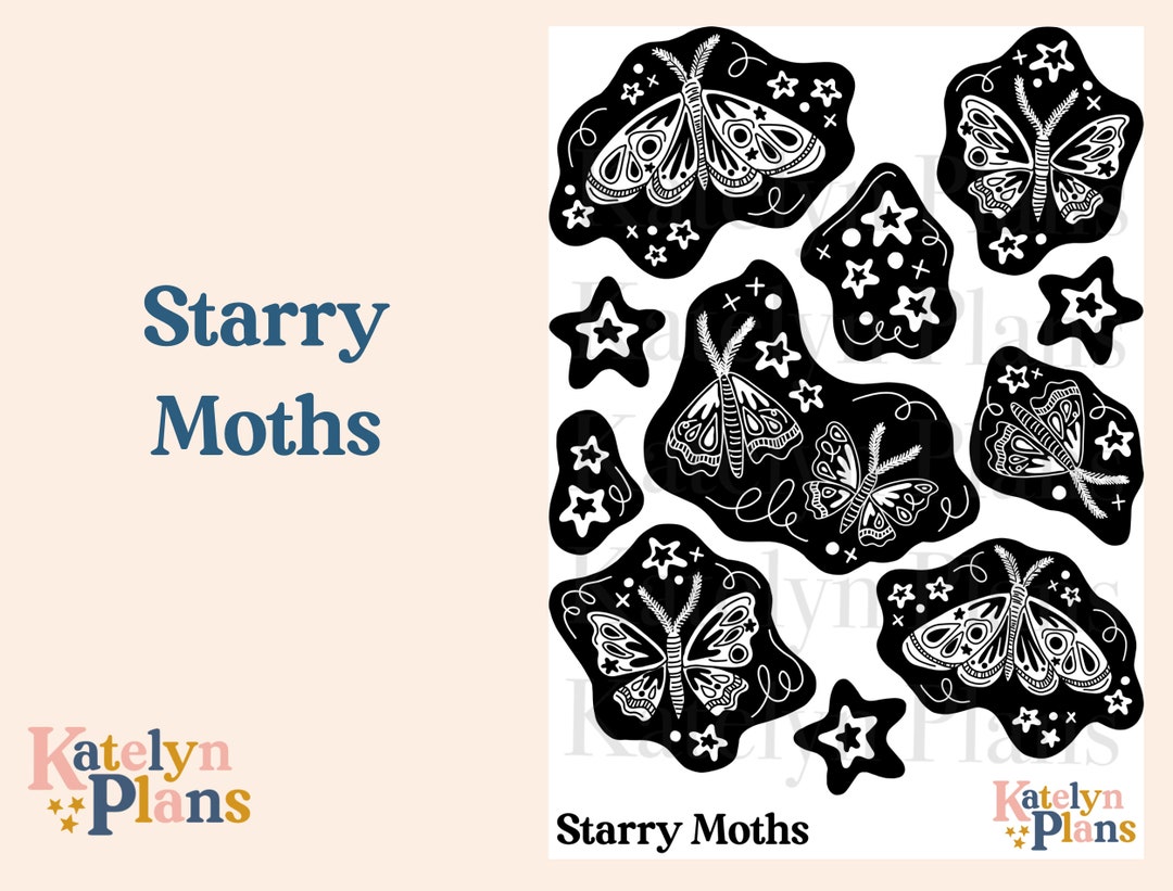 Starry Moths Planner Stickers (physical Stickers) 4.75 X 6.5 Inches - Etsy