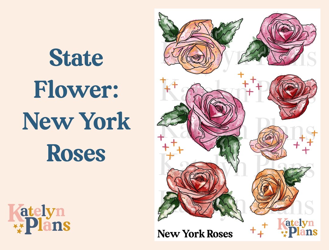 State Flowers: New York Roses Planner Stickers (physical Stickers) 4.75 ...