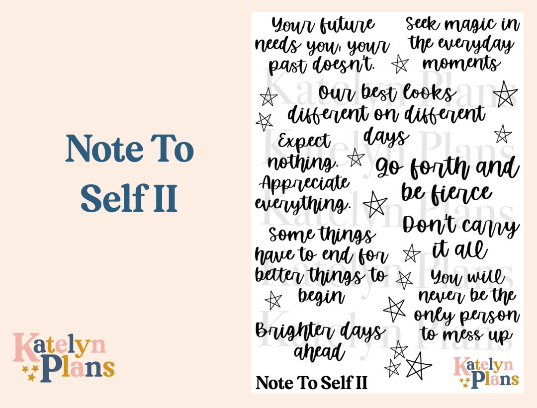 Note to Self II Planner Stickers (physical Stickers) 4.75 X 6.5 Inches ...