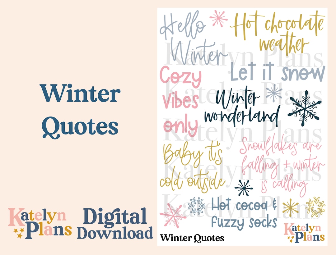 Winter Quotes Printable Planner Stickers (digital Download) - Etsy