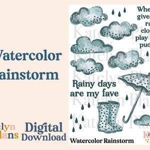 Watercolor Rainstorm Printable Planner Stickers digital - Etsy