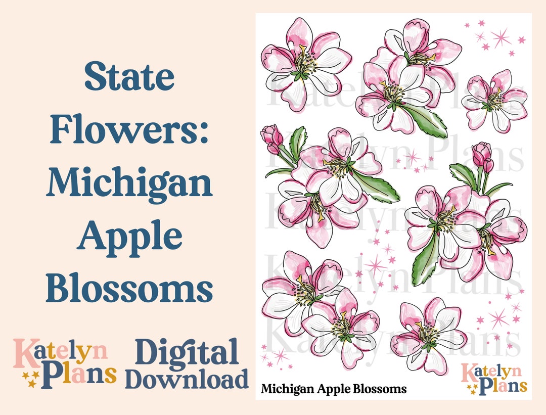 State Flowers: Michigan Apple Blossoms Printable Planner Stickers ...