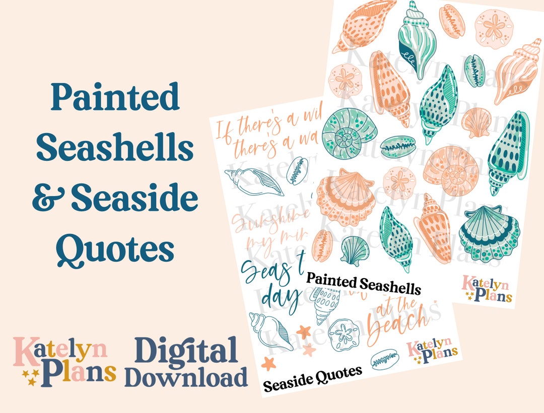 Painted Seashells & Seaside Quotes Planner Stickers (digital Download ...