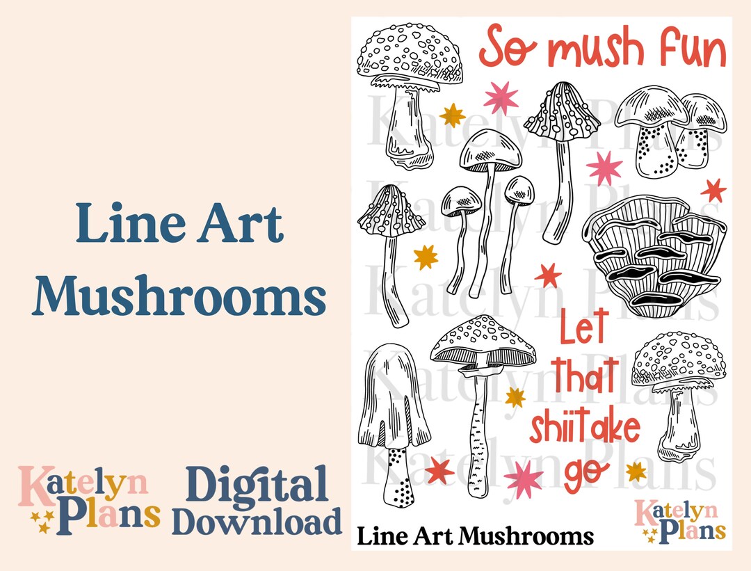 Line Art Mushrooms Printable Planner Stickers (digital Download) - Etsy