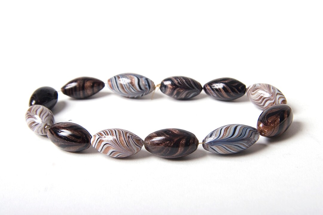 12 Vintage Murano Glass Venetian Feather Beads With Aventurine Swirls ...